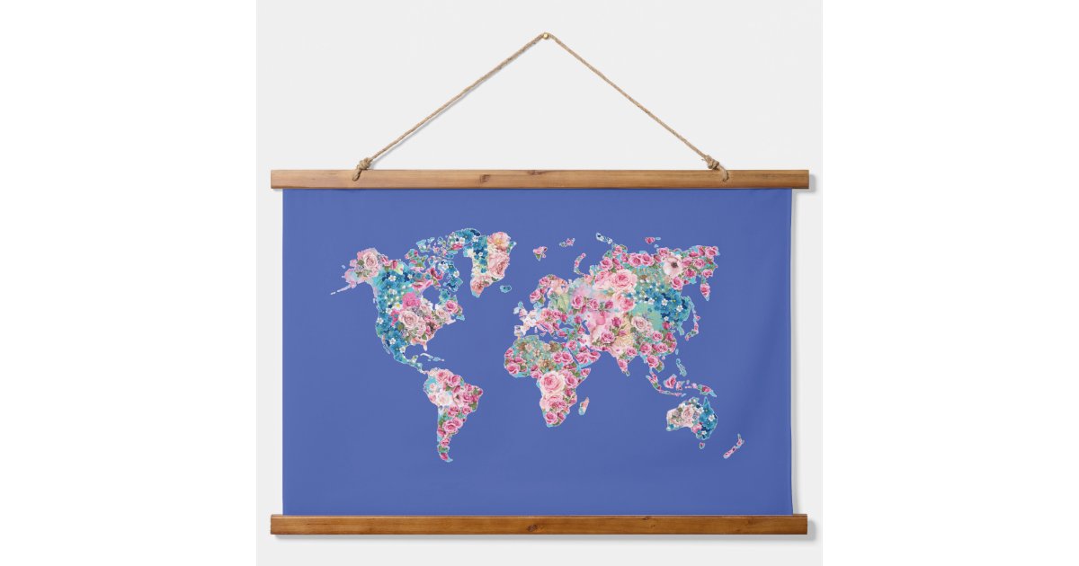 Floral World map Hanging Tapestry | Zazzle