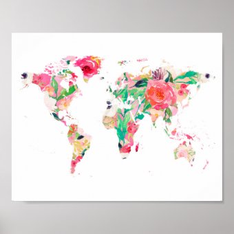 FLORAL WORLD MAP POSTER | Zazzle