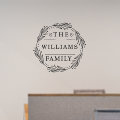 Floral Wreath Custom Family Name Black Script Wall Decal | Zazzle