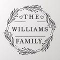 Floral Wreath Custom Family Name Black Script Wall Decal | Zazzle