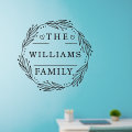 Floral Wreath Custom Family Name Black Script Wall Decal | Zazzle