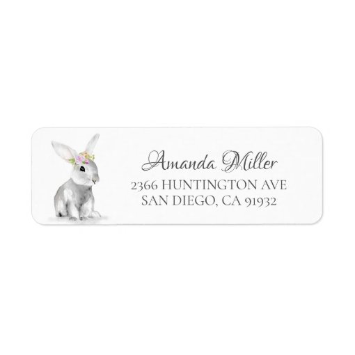 Floral Wreath Easter Bunny Return Address Label | Zazzle