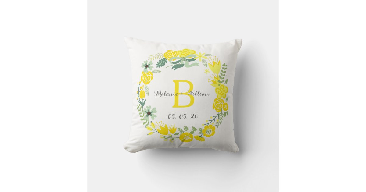 Floral Wreath Personalized Wedding Throw Pillow | Zazzle