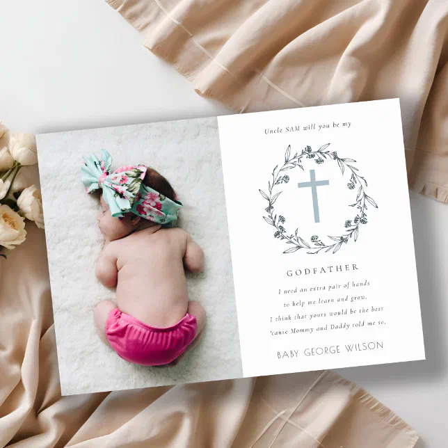 Floral Wreath Photo Godfather Proposal Invite | Zazzle