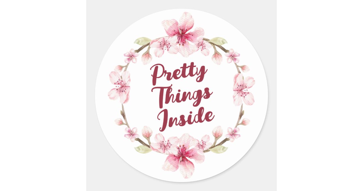 Floral Wreath Pretty Things Inside Business Classic Round Sticker | Zazzle