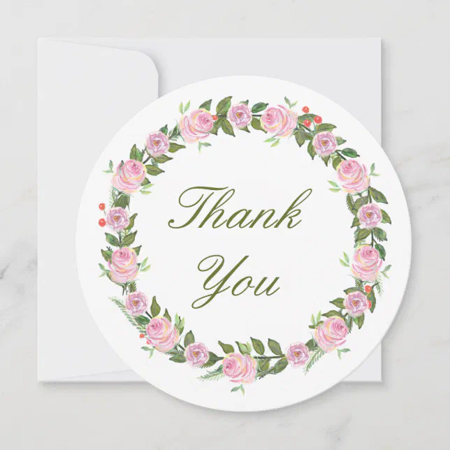 Floral Wreath Round Thank You Cards | Zazzle