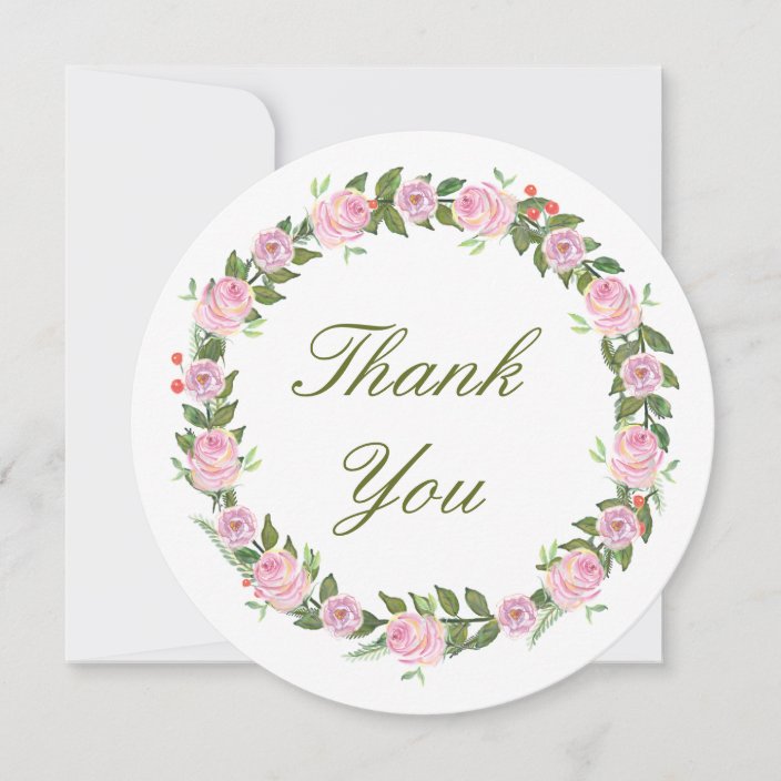 Floral Wreath Round Thank You Cards | Zazzle.com