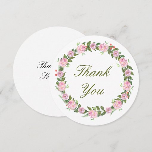 Floral Wreath Round Thank You Cards | Zazzle