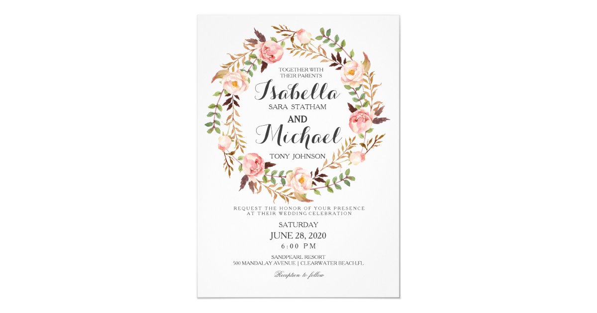 Floral Wreath Rustic Wedding Invitation | Zazzle.com