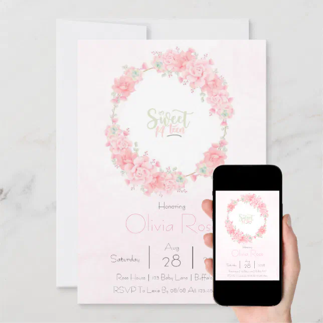 Floral Wreath Sweet 14th Girl Birthday Party Invit Invitation | Zazzle