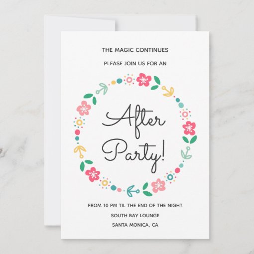 Floral wreath wedding after party invitation | Zazzle