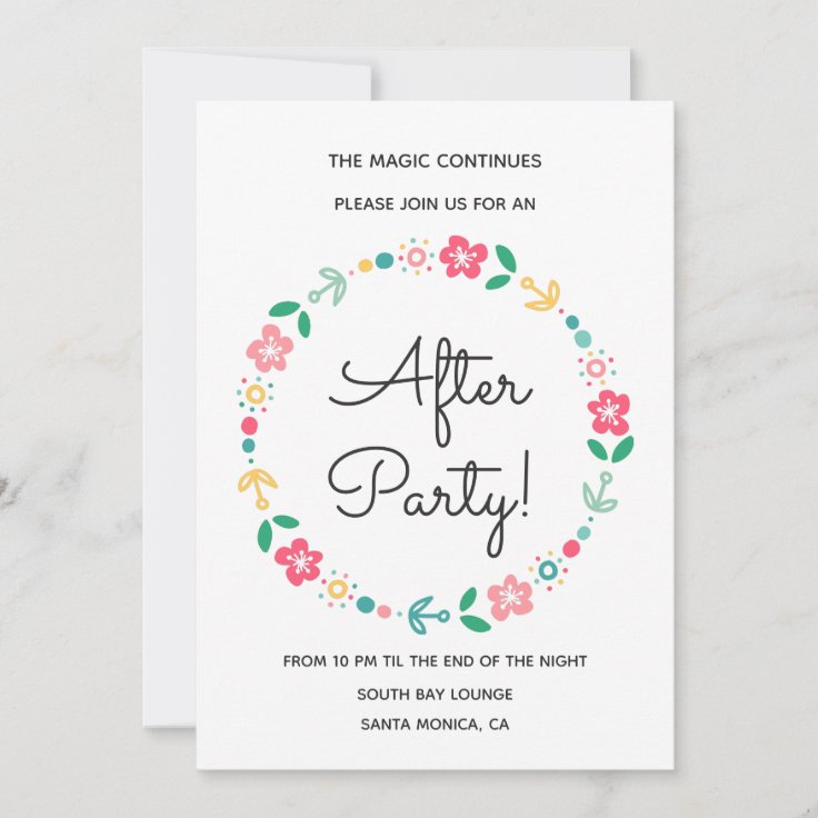 Floral wreath wedding after party invitation | Zazzle