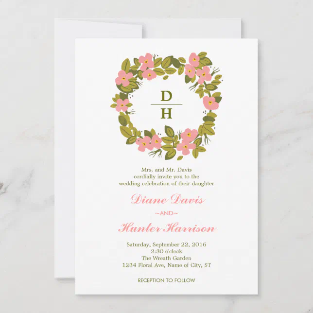 Floral Wreath Wedding Invitation | Zazzle