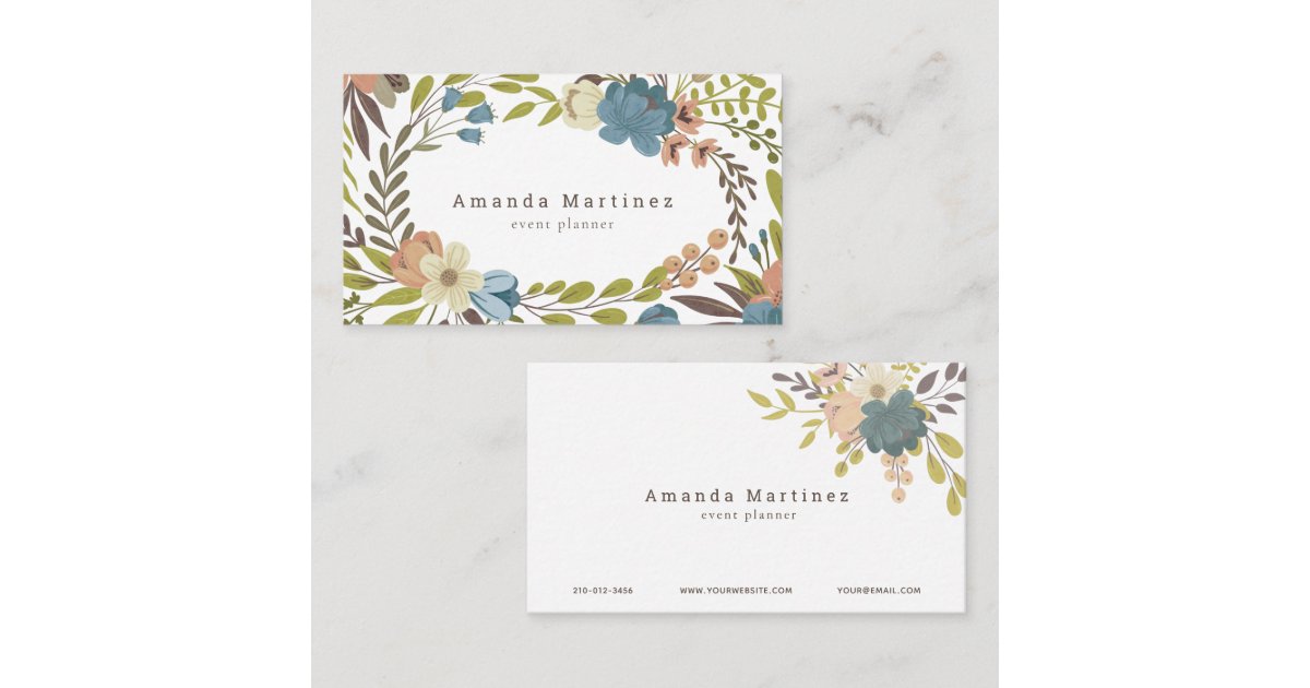 Floral Wreath White Business Card | Zazzle