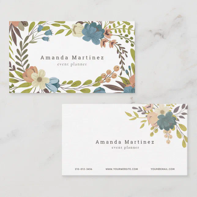 Floral Wreath White Business Card | Zazzle