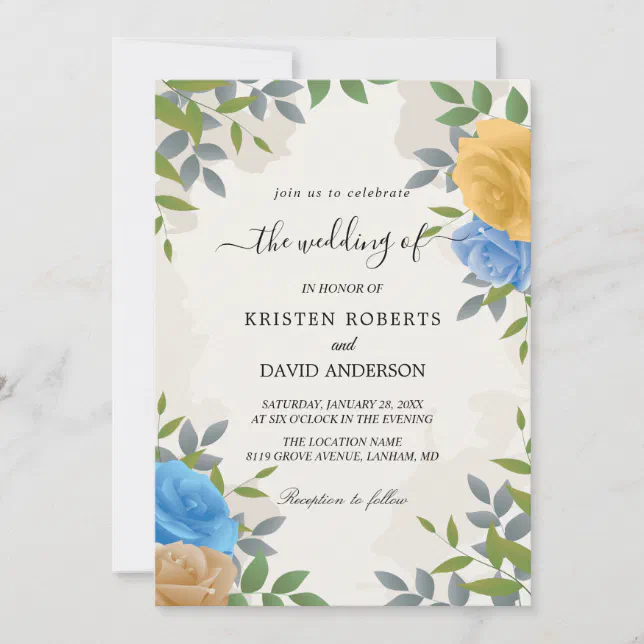 floral yellow and blue wedding invitation | Zazzle