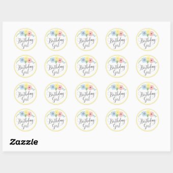 Floral Yellow Birthday Girl Baby & Kids Party Classic Round Sticker ...