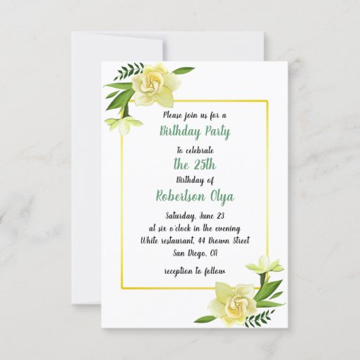 Floral Yellow Birthday Party Invitation | Zazzle