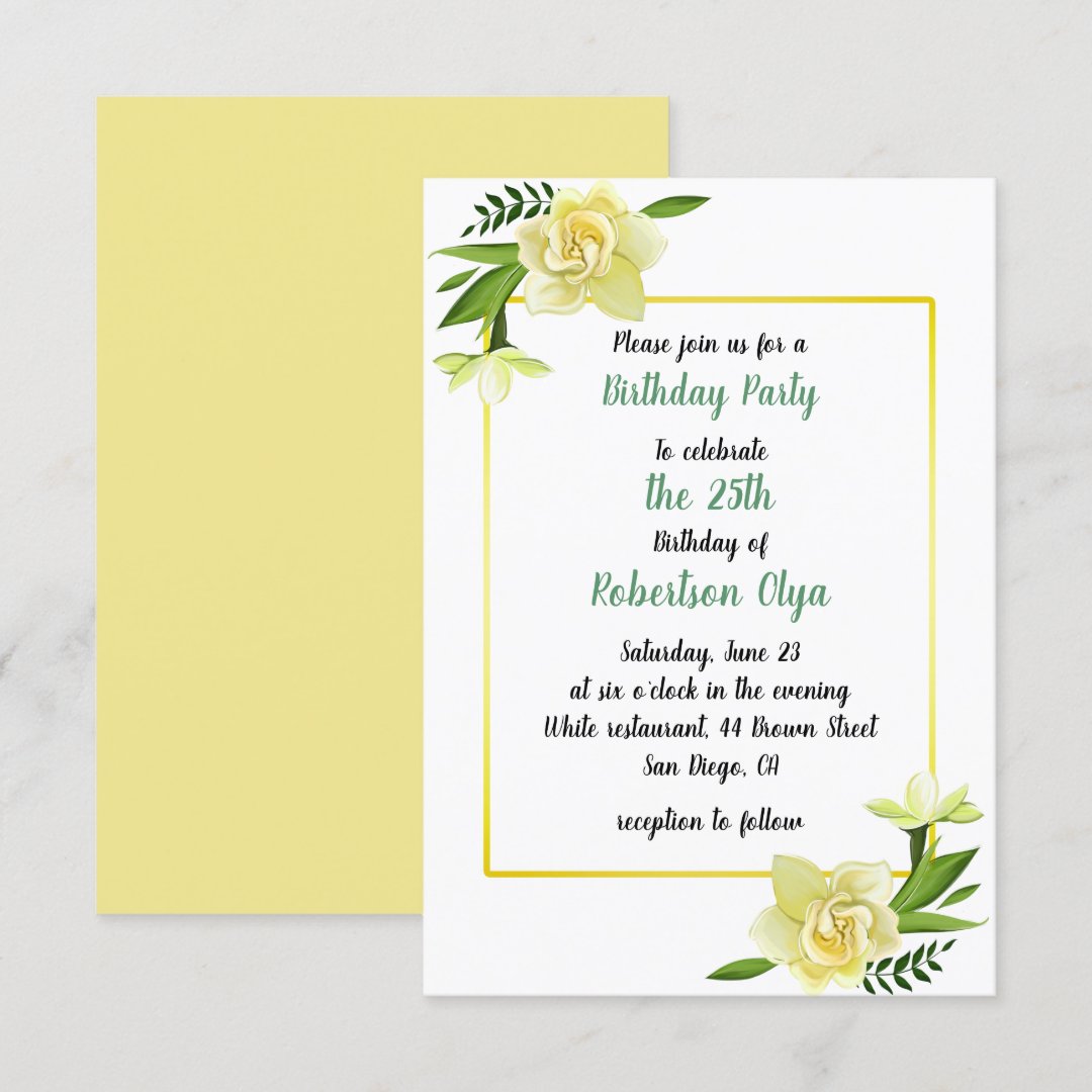 Floral Yellow Birthday Party Invitation | Zazzle