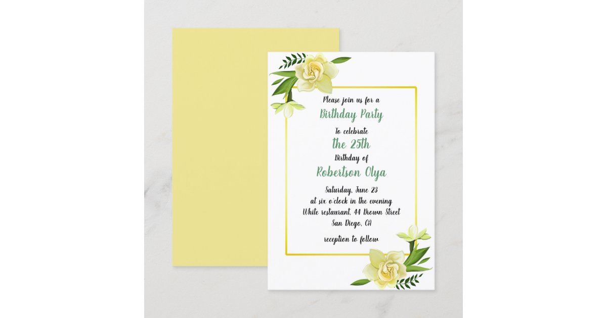 Floral Yellow Birthday Party Invitation | Zazzle
