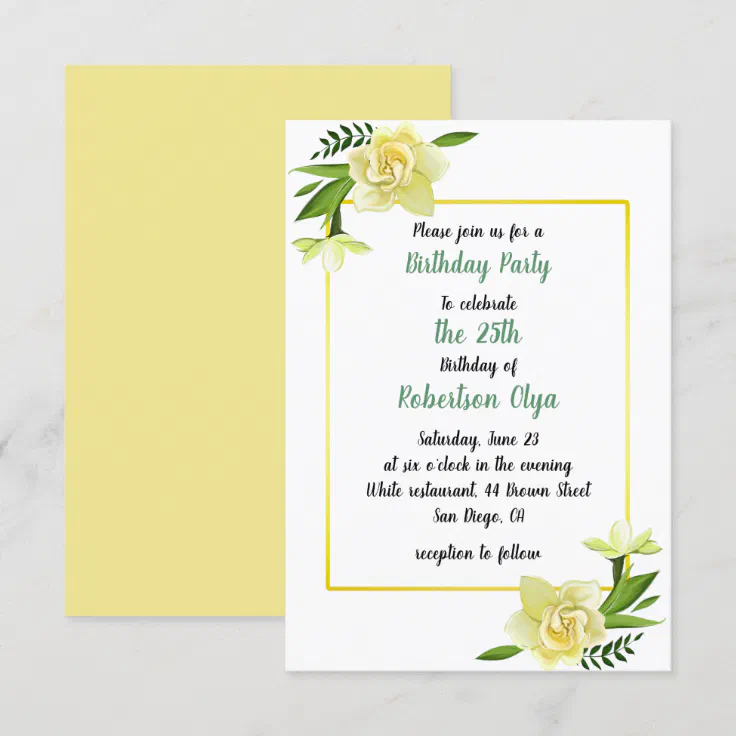 Floral Yellow Birthday Party Invitation | Zazzle