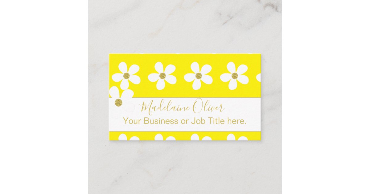 Floral Yellow White Daisy Gold Professional Business Card | Zazzle