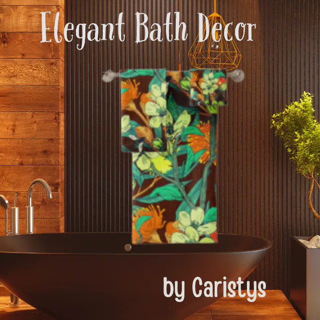 Florals Brown, Rust, Teal Bath Towel Set | Zazzle