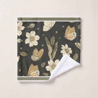 Florals Ivory, Olive with Butterflies Bath Towel Set | Zazzle