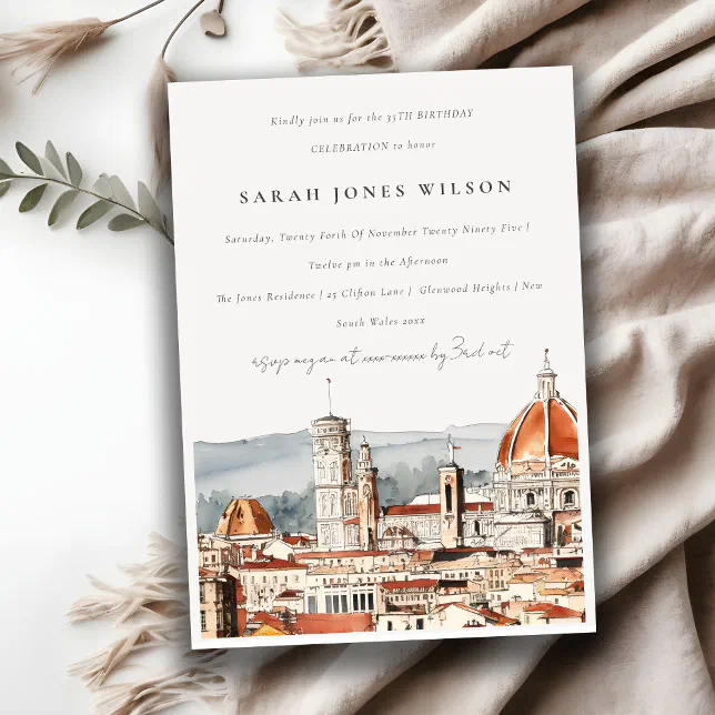 Florence Cathedral Italy Watercolor Birthday Invitation | Zazzle