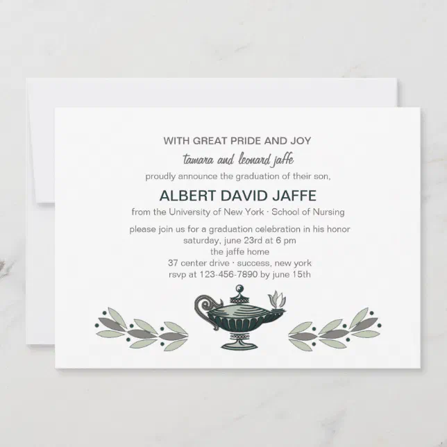 Florence Nightingale Oil Lamp Graduation Invitatio Invitation | Zazzle