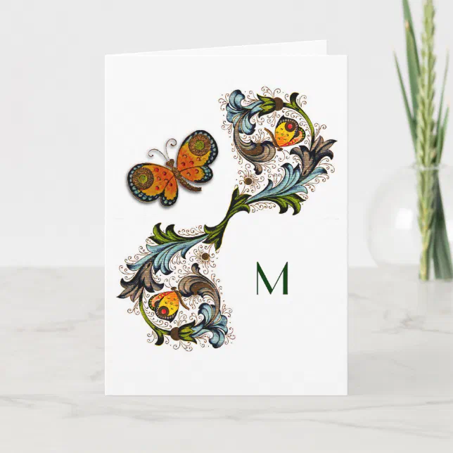 Florentine Renaissance Floral Monogram Note Card | Zazzle