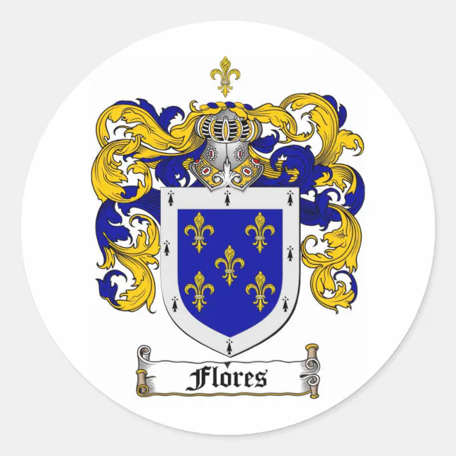 FLORES FAMILY CREST - FLORES COAT OF ARMS CLASSIC ROUND STICKER | Zazzle