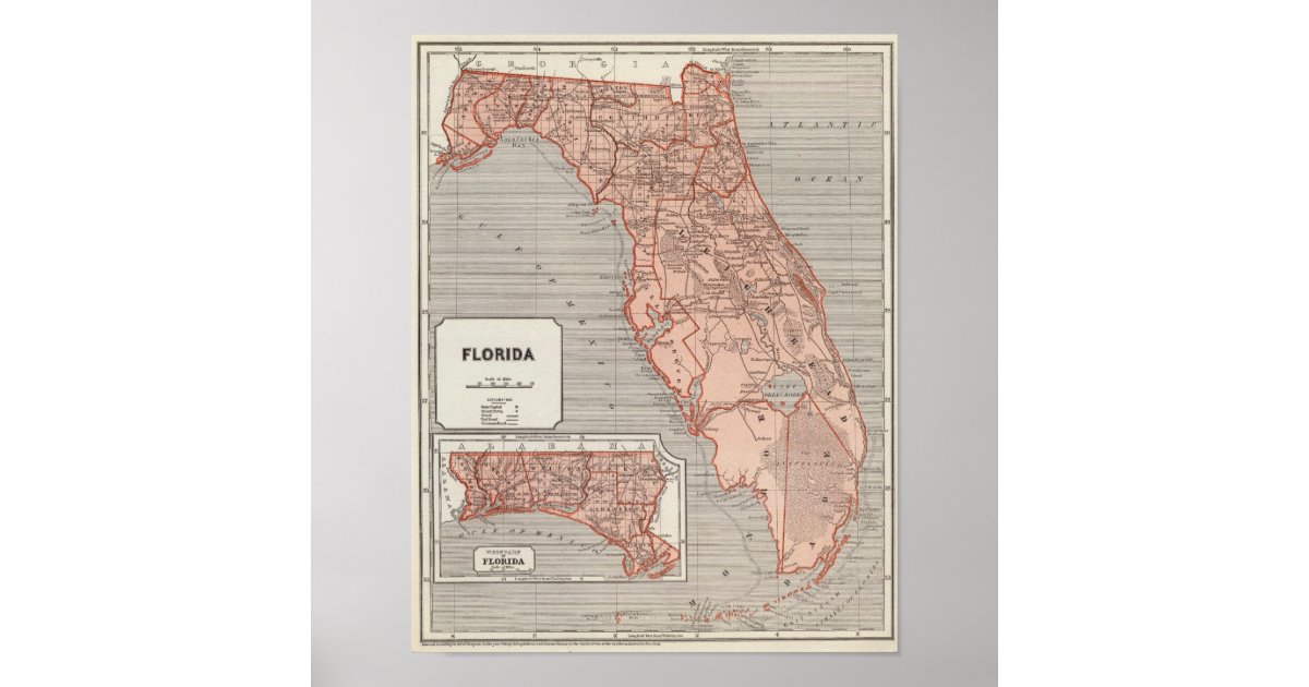 Florida Atlas Map Poster | Zazzle