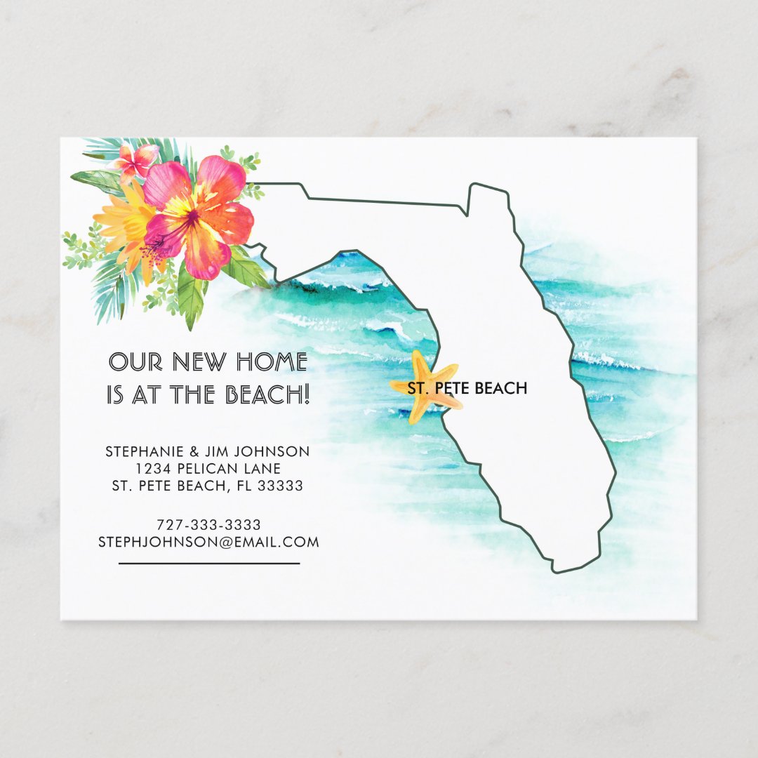 Florida Beach Home New Address Announcement Postcard | Zazzle