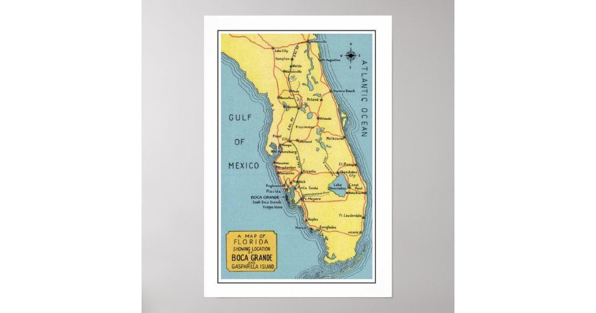 Florida Boca Grande Map Poster Print | Zazzle