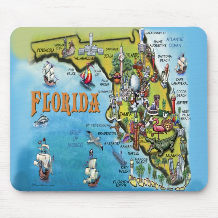 Florida Cartoon Map Mouse Pad | Zazzle
