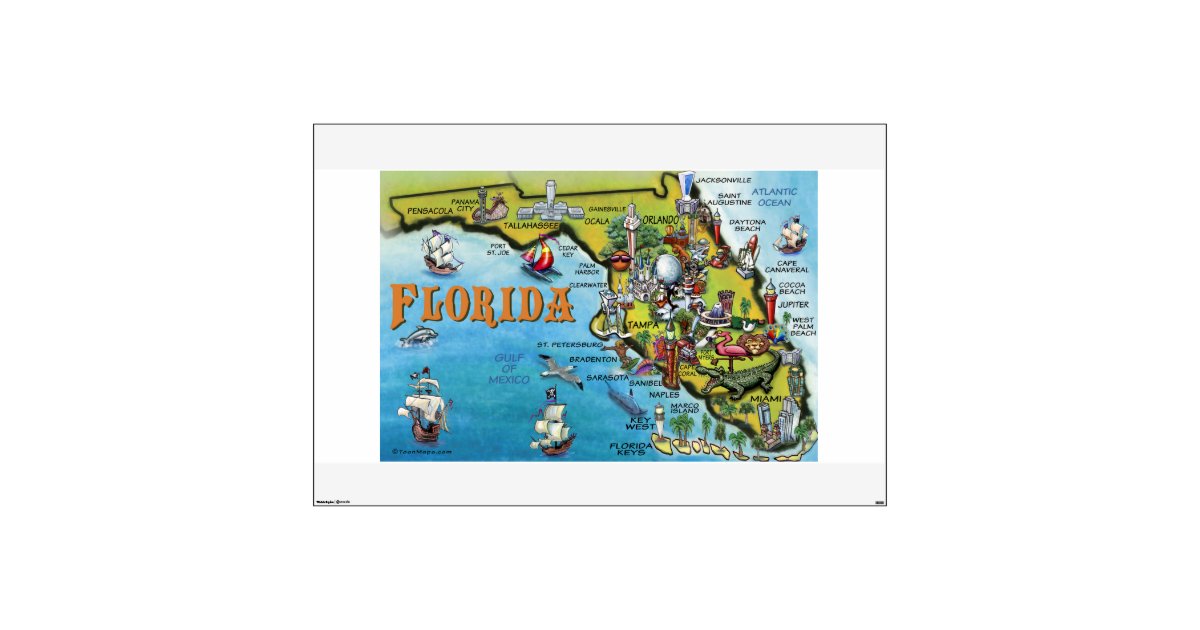 Florida Cartoon Map Wall Decal | Zazzle