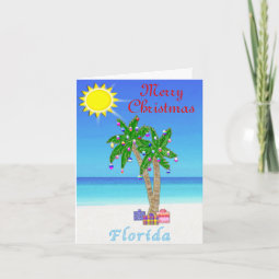 Florida Christmas Cards Palm Tree on Beach | Zazzle