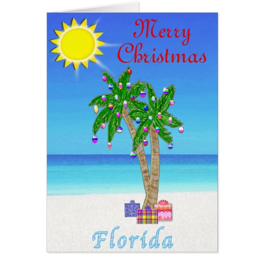Florida Christmas Cards Palm Tree on Beach | Zazzle