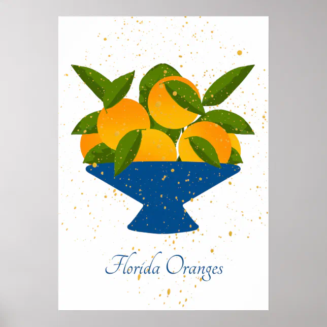 Florida Citrus Oranges in Blue Fruit Bowl Poster | Zazzle