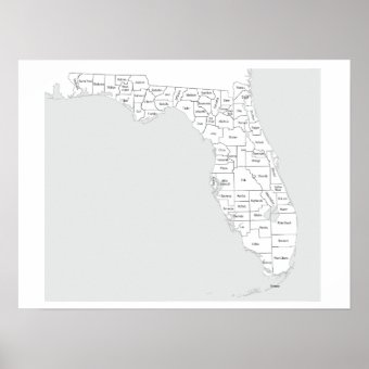 Florida counties map with outlines and names poster | Zazzle