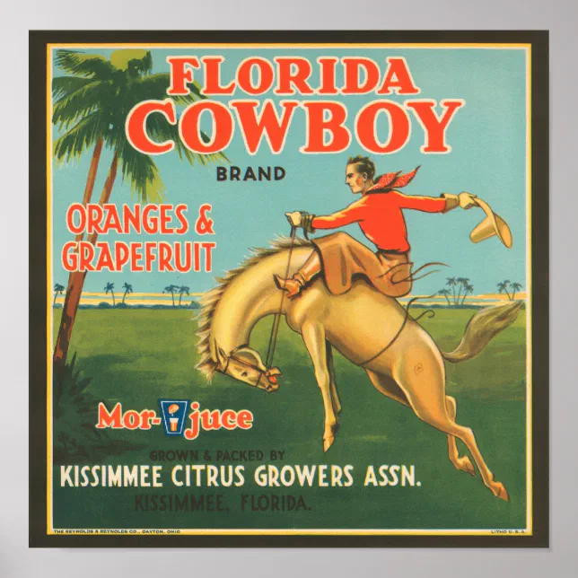 Florida Cowboy Kissimmee Citrus Growers Vintage Cr Poster | Zazzle