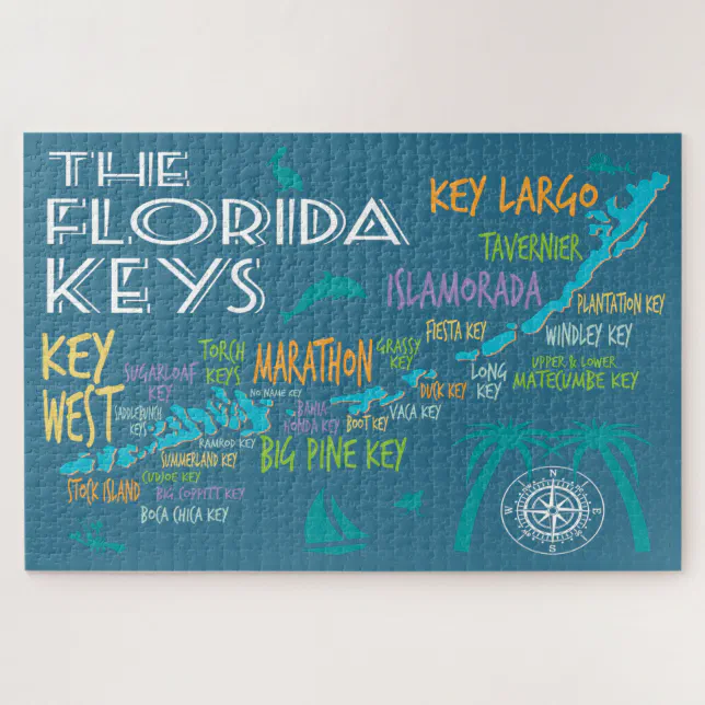 Florida Keys Colorful Map with island names Jigsaw Puzzle | Zazzle
