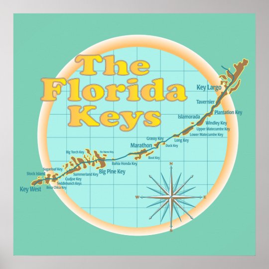 Florida Keys Map illustration Poster | Zazzle.com