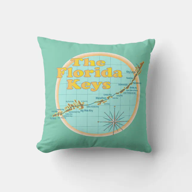 Florida Keys Map illustration Throw Pillow | Zazzle