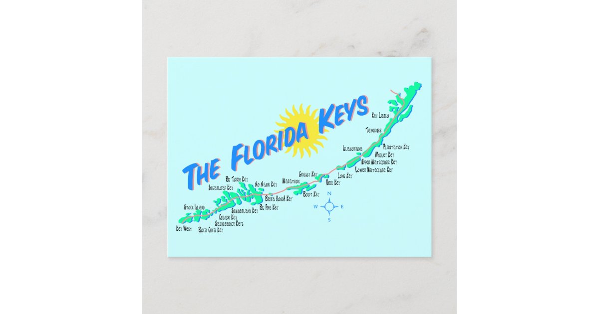 Florida Keys Map retro illustration Postcard | Zazzle