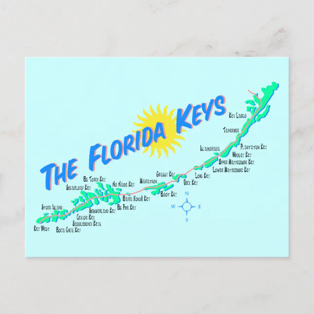 Florida Keys Map retro illustration Postcard | Zazzle