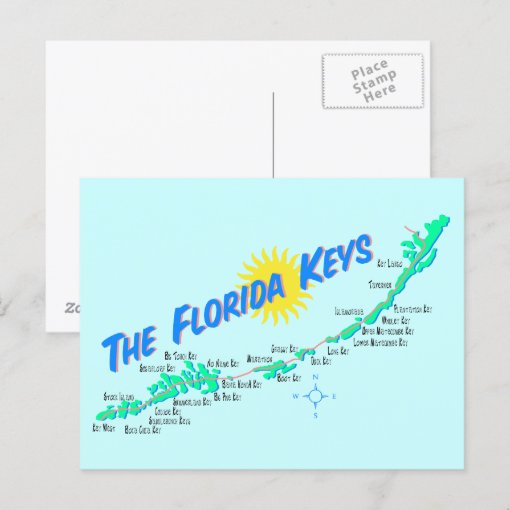 Florida Keys Map retro illustration Postcard | Zazzle