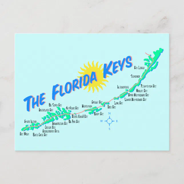 Florida Keys Map retro illustration Postcard | Zazzle