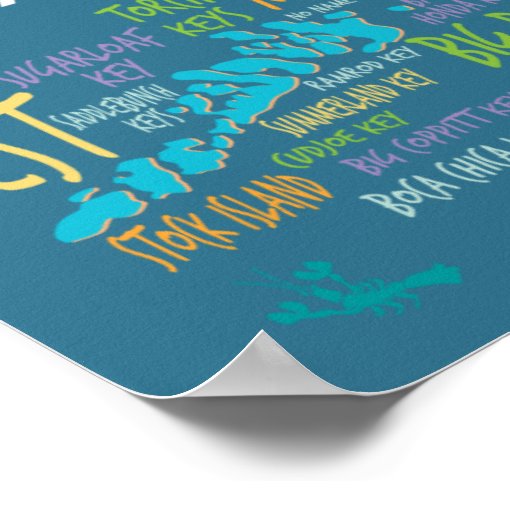 Florida Keys typographic map with colorful names Poster | Zazzle